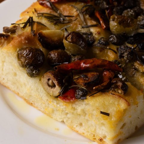 Focaccia With Olives, Capers and Piri Piri Peppers Recipe | Fragata